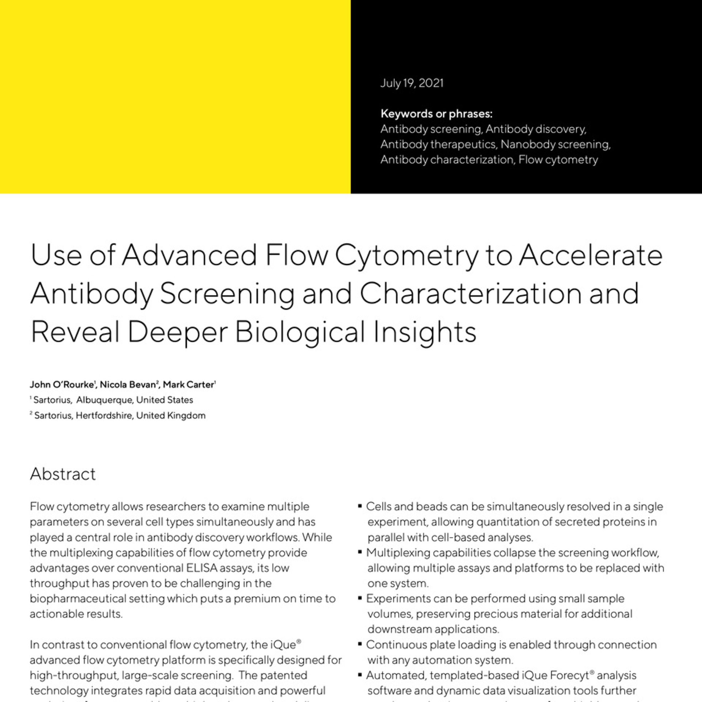 Use of Advanced Flow Cytometry to Accelerate Antibody Screening and ...